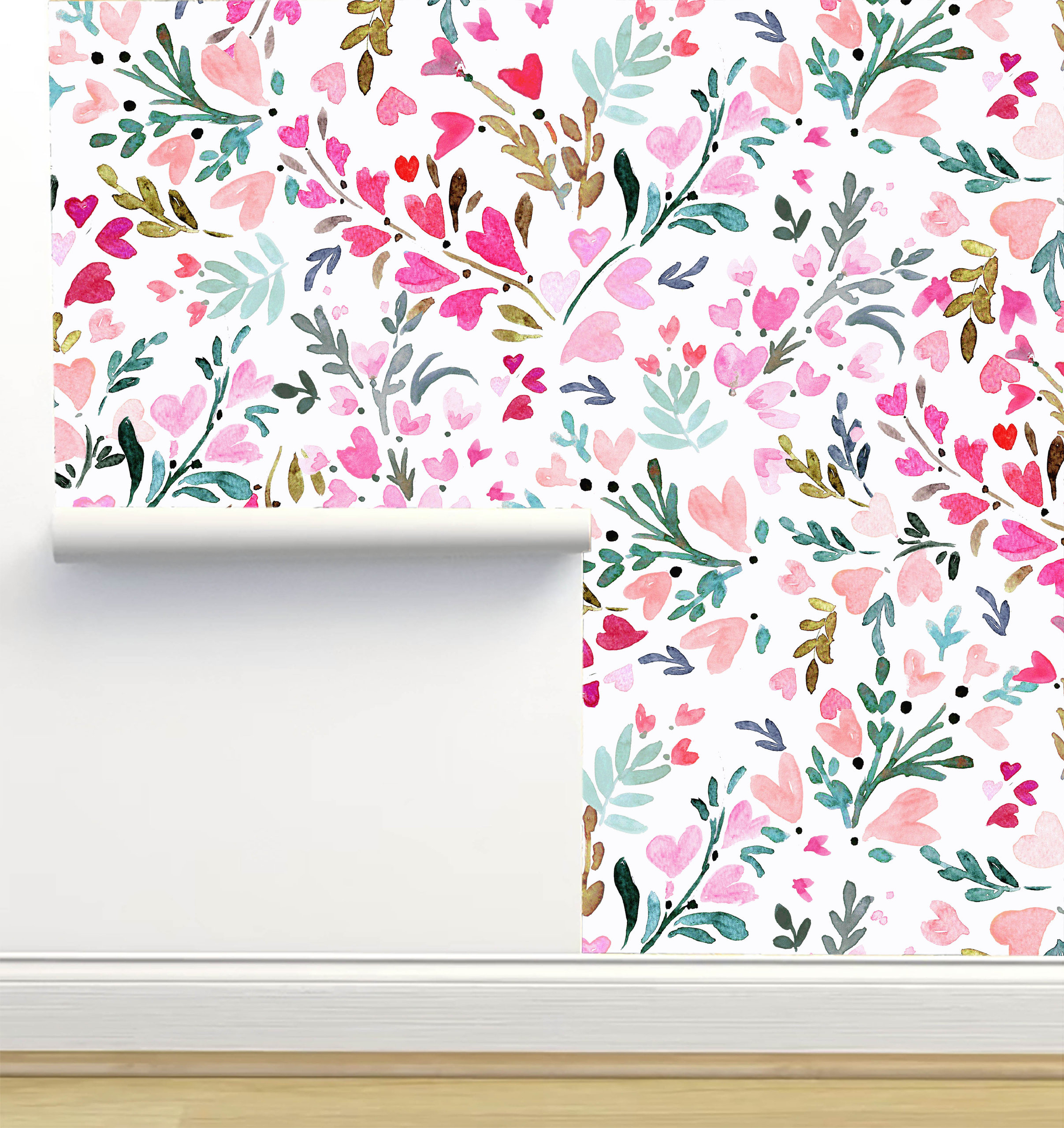 Heart Floral Wallpaper, Sample 12"x8" - Contemporary - Wallpaper - by ...