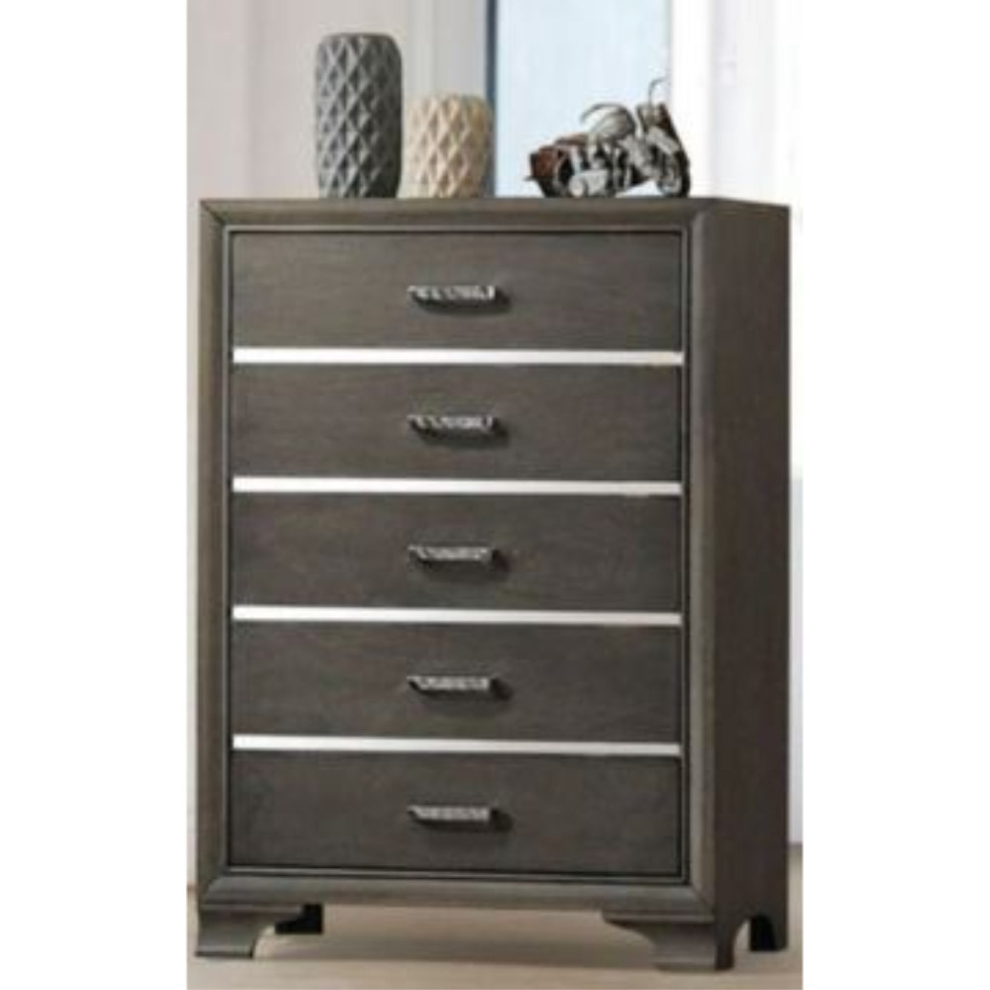 Wooden 5-Drawer Chest With Bracket Legs, Gray - Accent Chests And ...