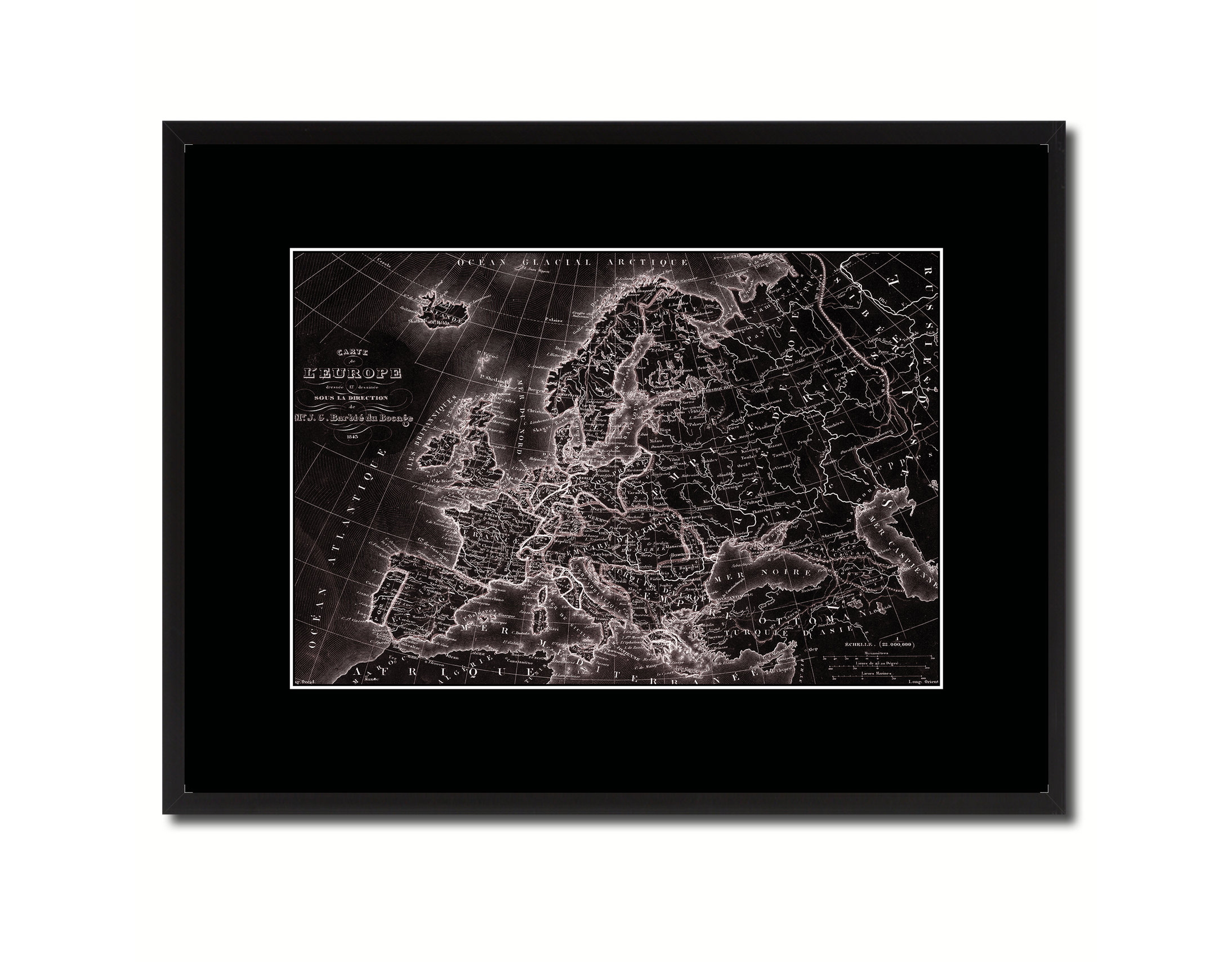 Europe Old Vivid Sepia Map Print On Canvas With Black Custom Frame, 16 ...