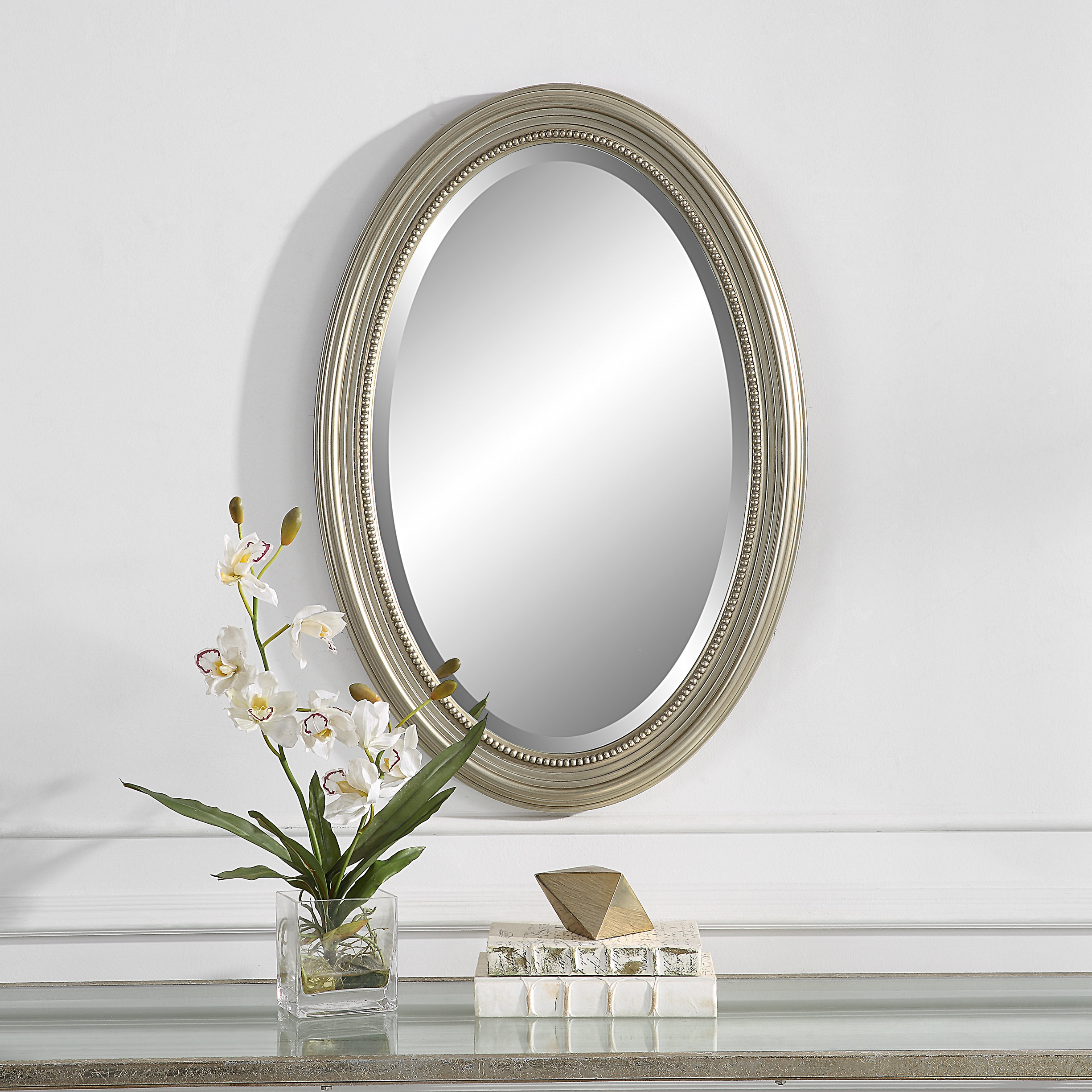 31" Farmhouse Gray Oval Mirror - Traditional - Wall Mirrors - by ...