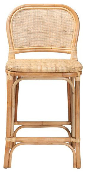 Baxton Studio Adrena Modern Bohemian Natural Brown Rattan Counter Stool ...
