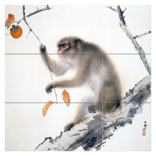 Tile Mural Japan monkey fruit persimmon Backsplash, 4.25" Ceramic ...