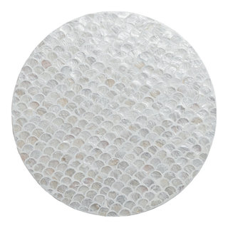Wood and Capiz-Embellished Round Lazy Susan, White - Beach Style ...