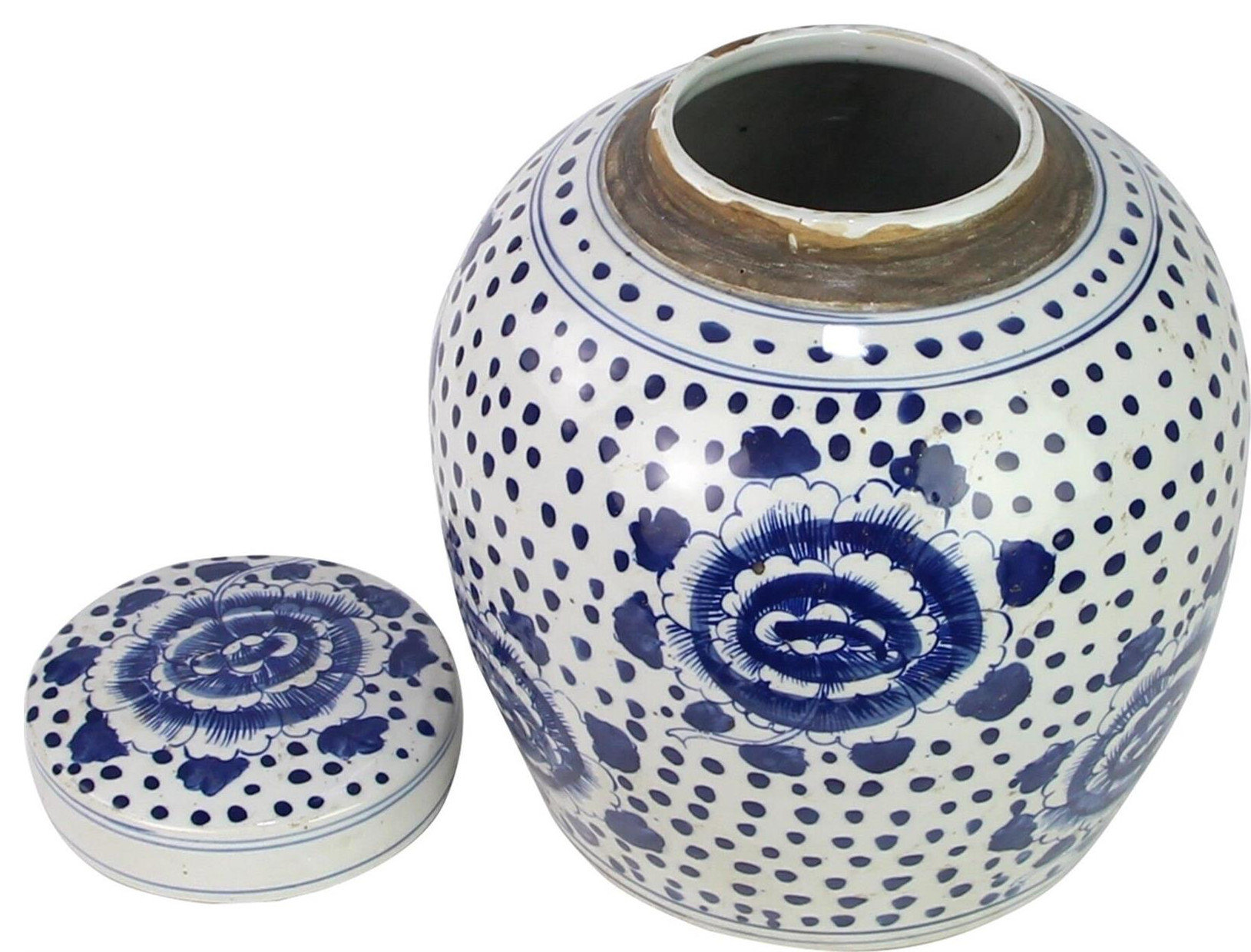 Ming-Style Peony Dots Ceramic Jar - Asian - Decorative Jars And Urns ...