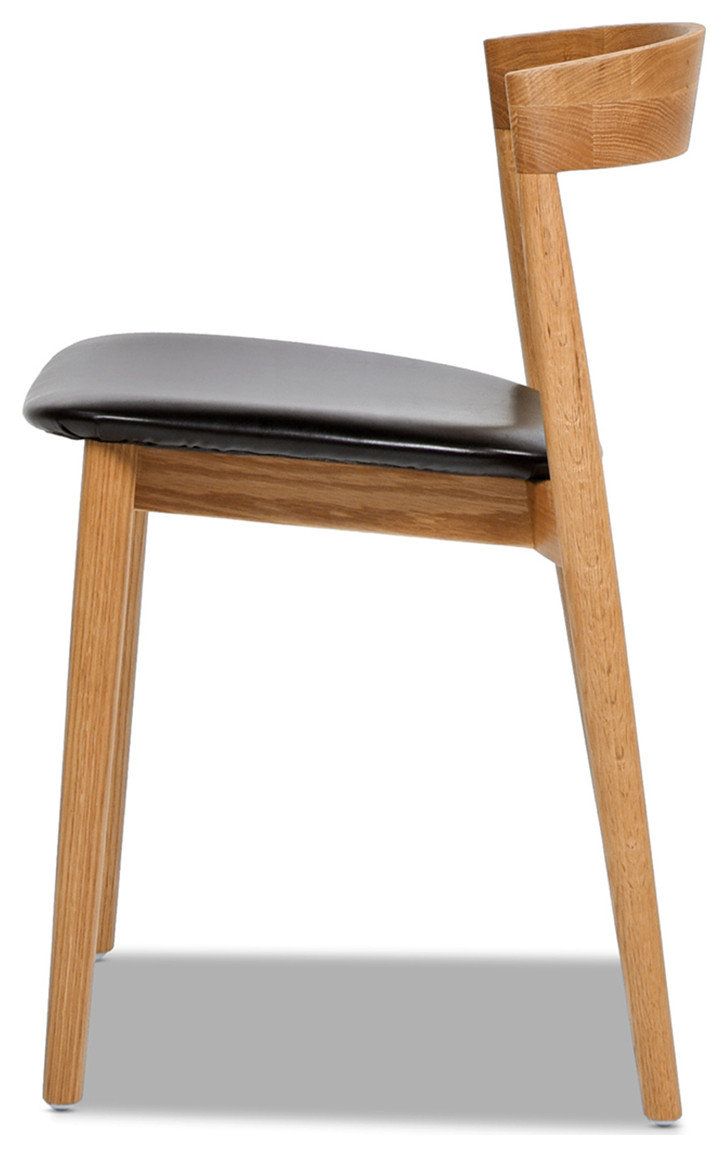 Raven 20.5" Stacking Sculpted Brown Oak Wood Dining Chair, Black Faux ...
