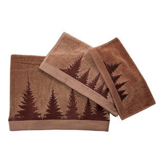 3-Piece Embroidered Clearwater Pines Towel Set - Rustic - Bath Towels ...