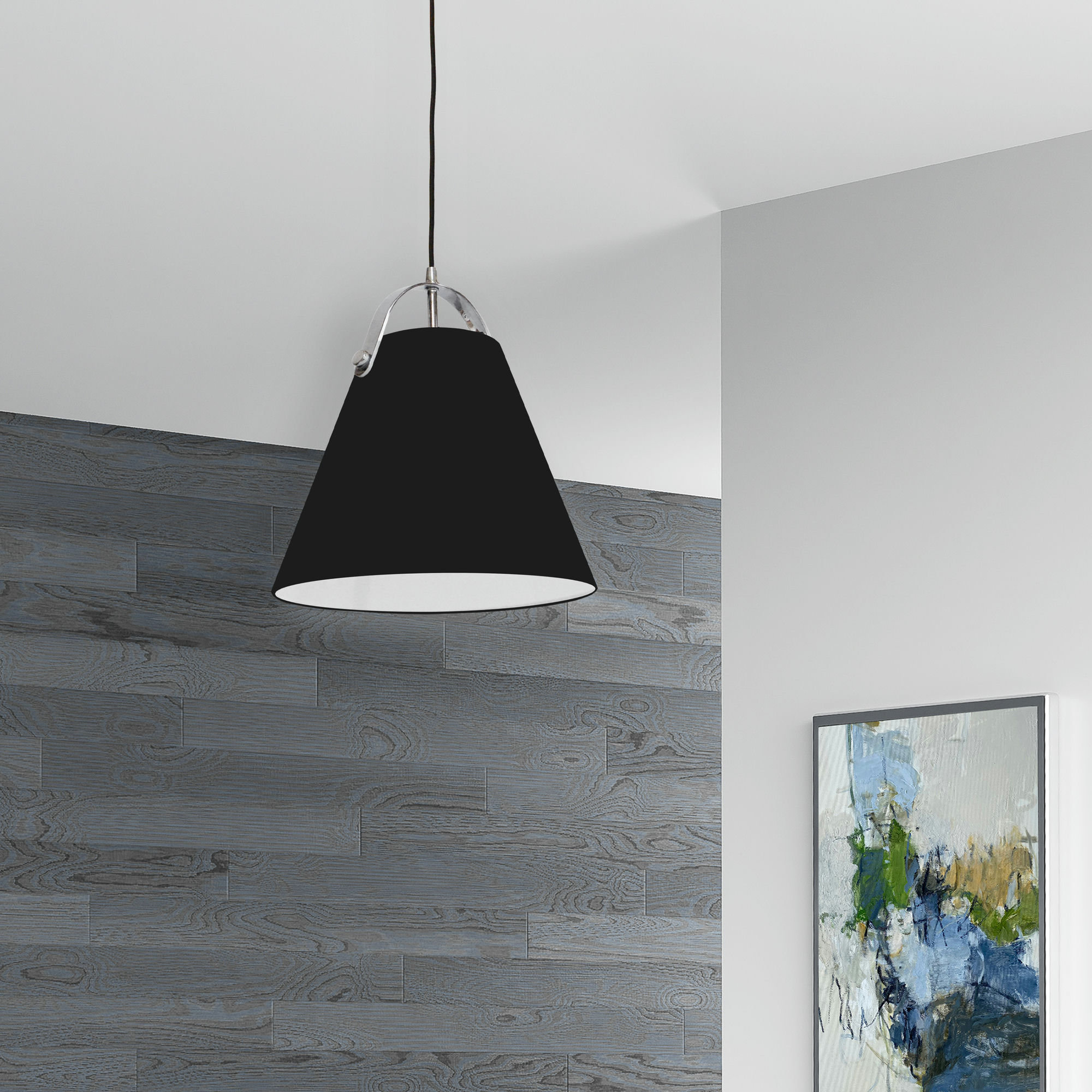 1 Light Emperor Pendant Polished Chrome with Black Shade - Transitional ...