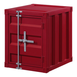 Industrial Style Metal Cargo End Table with Openable Door, Red ...