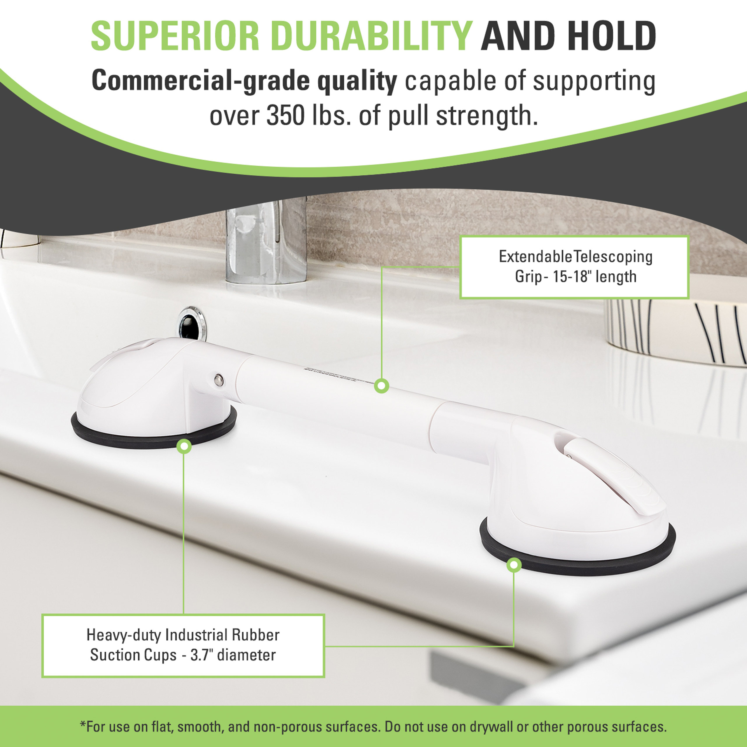 Tile Grip Portable Suction Telescoping Grab Bar - Traditional - Grab ...