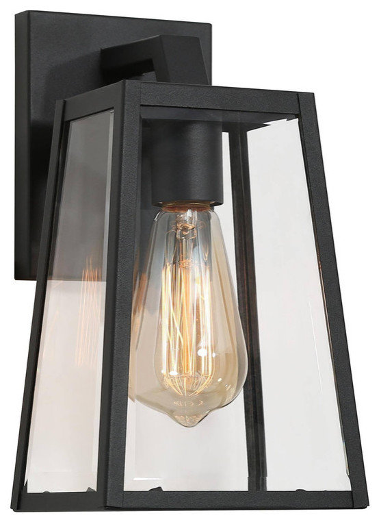 LALUZ 10.5" Farmhouse Clear Glass Matte Black Rectangle Outdoor Wall ...