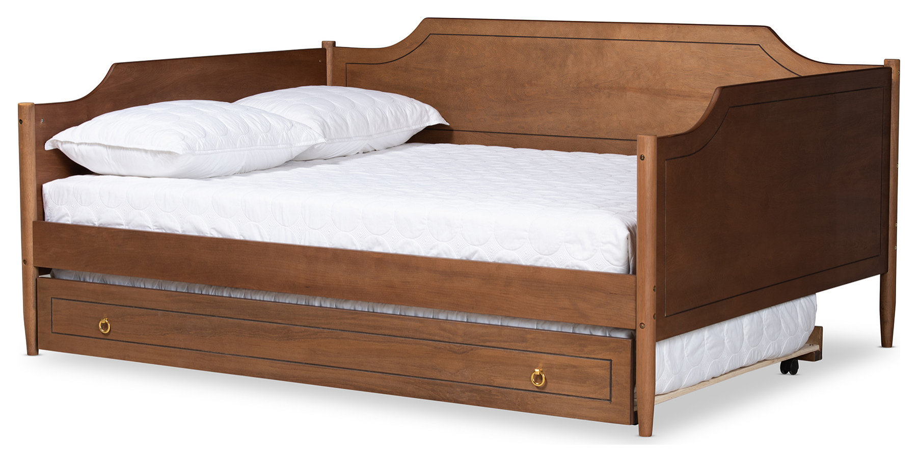 Alya Classic Brown Finished Wood Full Size Daybed with Roll-Out Trundle ...