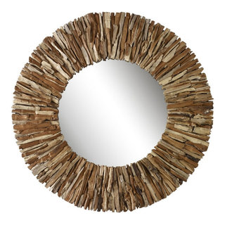 Sunburst Round Sculptural Wall Mirror Natural Fern Materials 39.37 ...