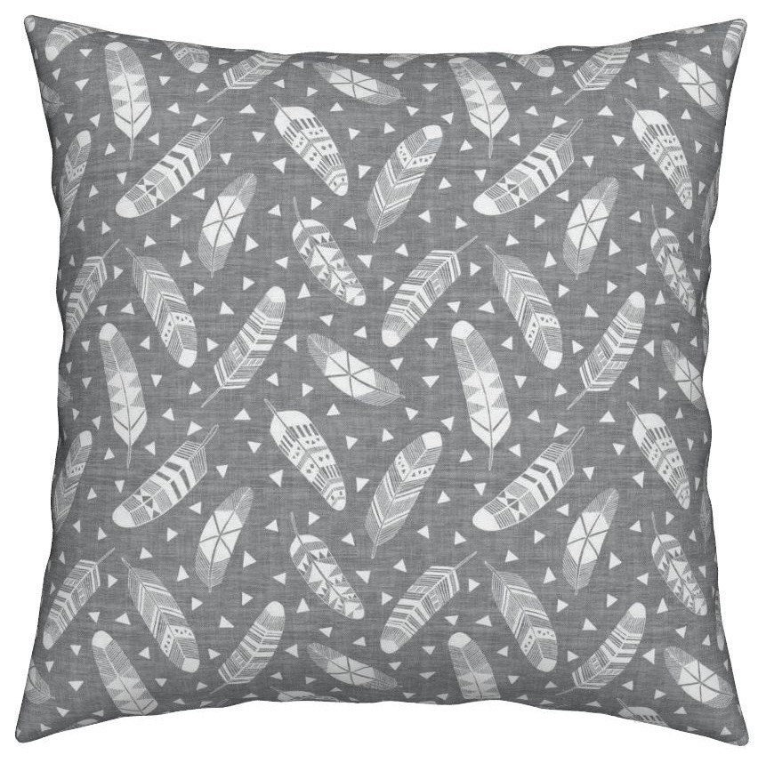 Feathers Hand Drawn Geometric Aztec Texture Throw Pillow - Contemporary ...