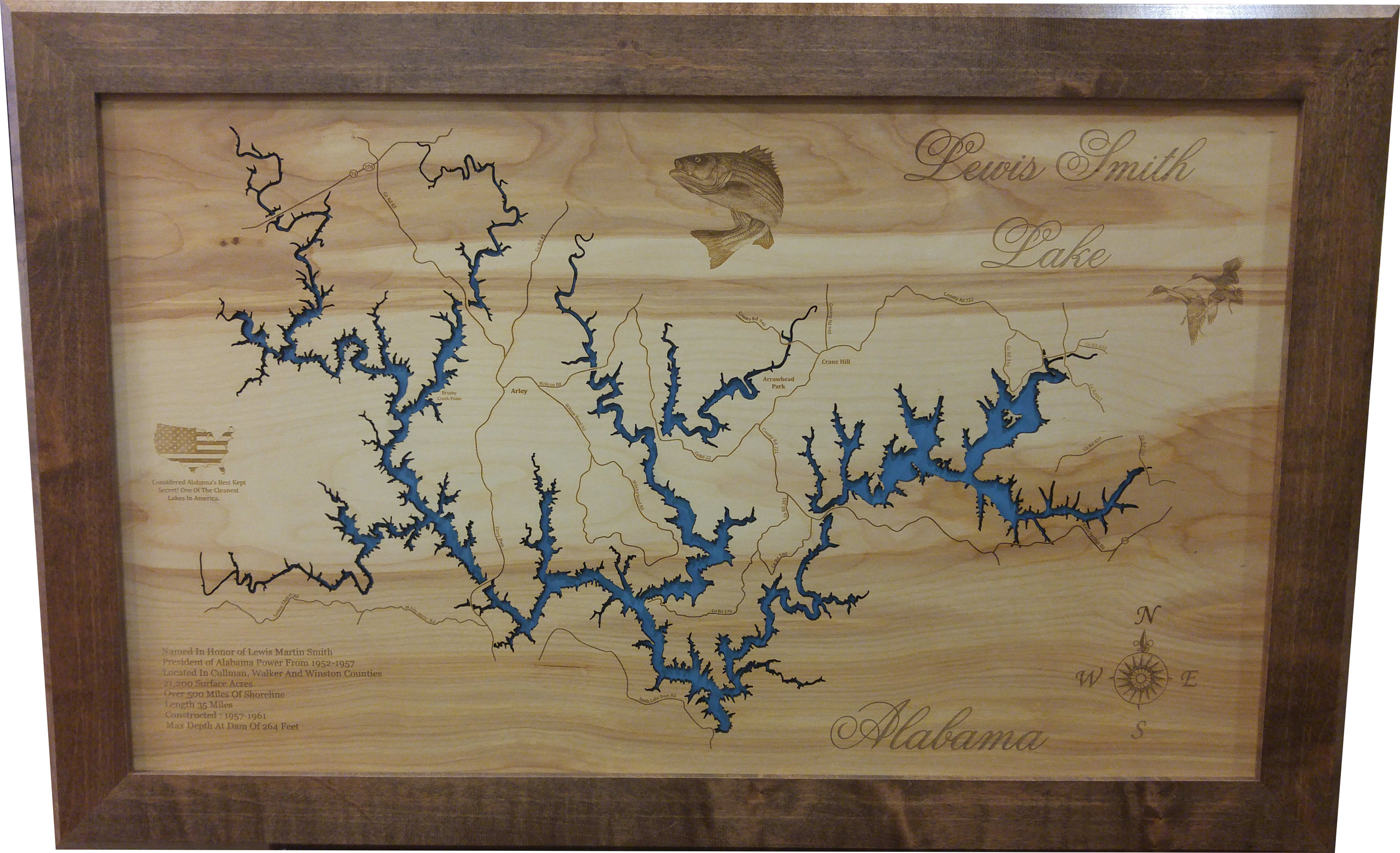 Lewis Smith Lake, Alabama-Wood Lake Map, SmAlabamal Framed, Medium ...