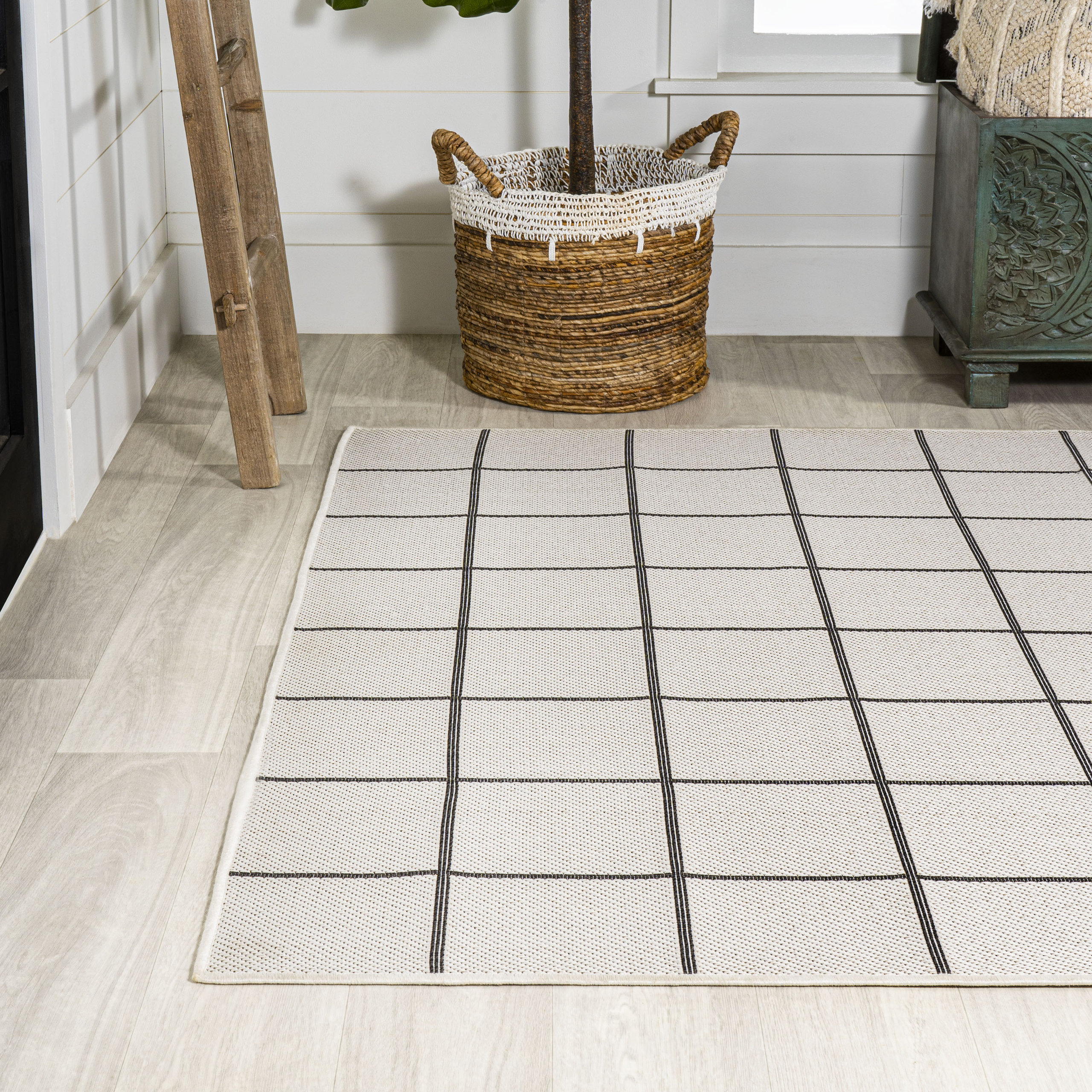 Grid Modern Squares Indoor/Outdoor Area Rug, 5x8 - Farmhouse - Outdoor ...