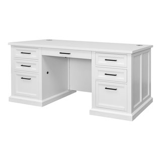 Modern Wood Double Pedestal Executive Desk Fully Assembled White ...