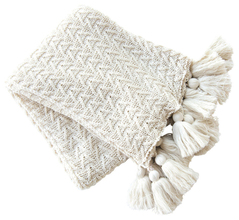 Knitted Tassel Throw, 60" - Scandinavian - Throws - by Best Home ...