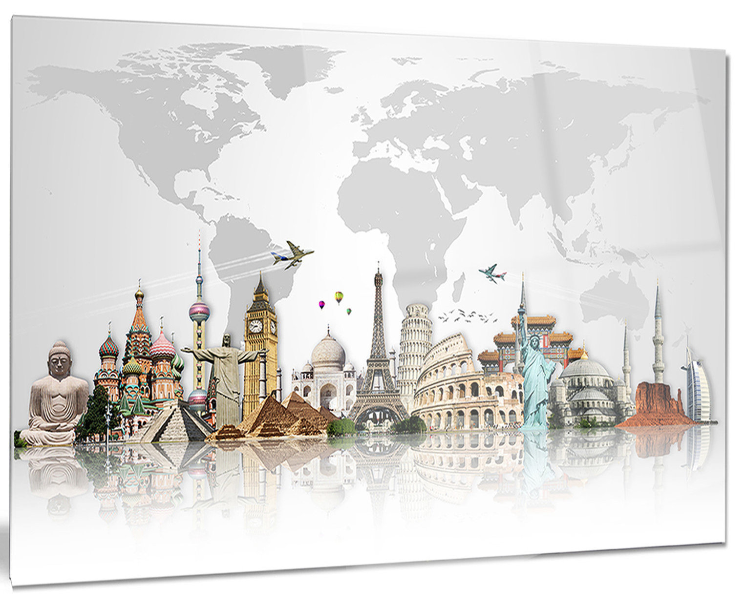 "Famous Monuments Across World" Glossy Metal Wall Art, 28"x12 ...