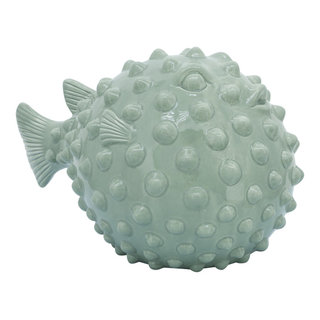Ceramic 13" Puffer Fish, Seafoam, 13x8x8" - Beach Style - Decorative ...