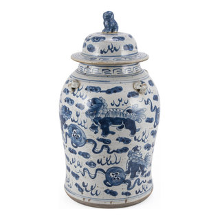 Vintage Temple Jar Lion Motif, Small - Asian - Decorative Jars And Urns ...