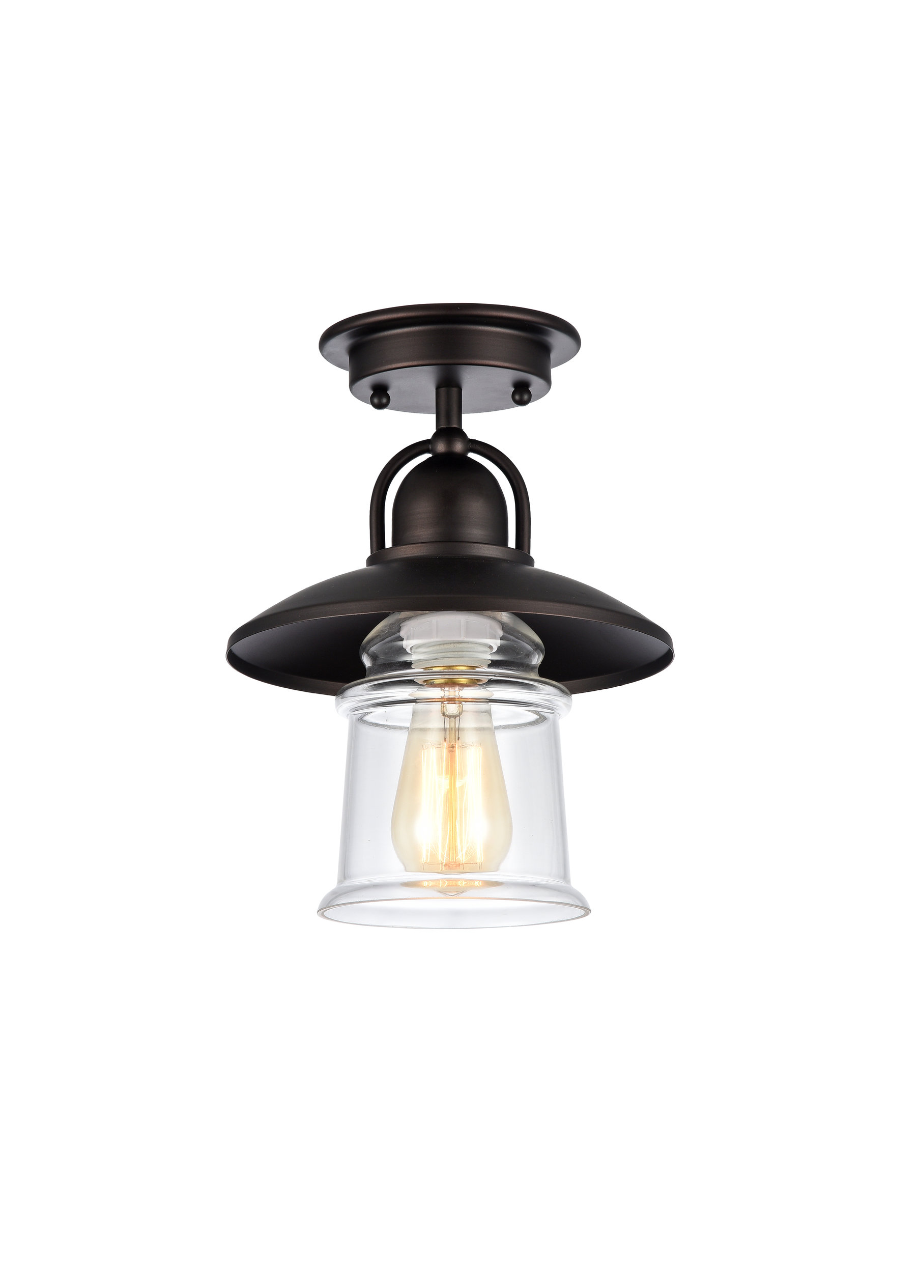 Manette Industrial Style 1-Light Bronze Semi Flush Ceiling Fixture, 9 ...