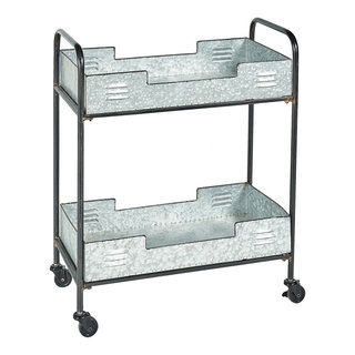 Benzara Indoor Outdoor Metal Bar Cart with 2 Storage Shelves, Silver ...