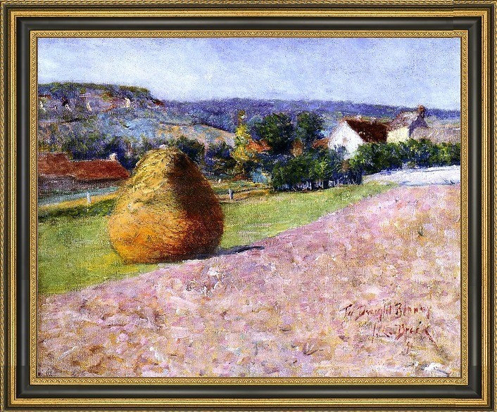 John Leslie Breck Grainstack- Giverny Framed Premium Canvas Print, 16 ...
