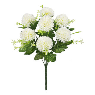 Set of 3 Cream White Artificial Pom Pom Mum Flower Stem Bush Bouquet 16 ...