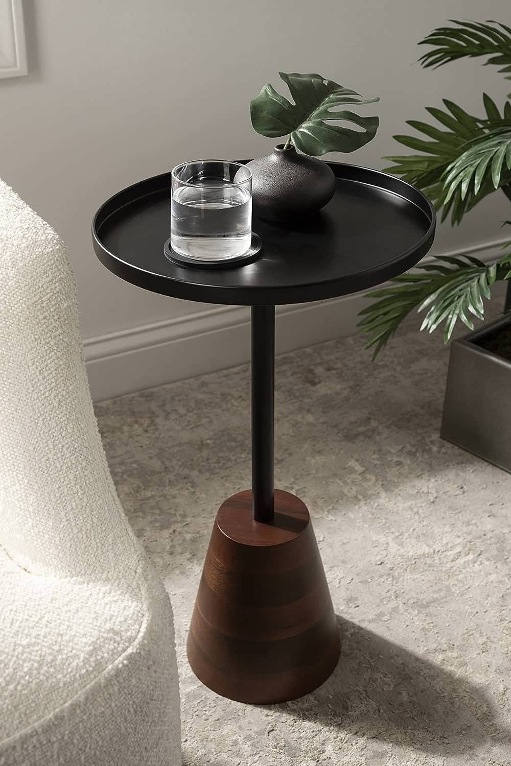 Elegant Modern End Table, Pedestal Like Base With Round Top ...
