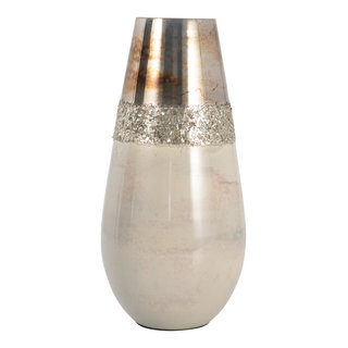 Glass, 12" Metallic Vase, Champagne, 6x6x12 inches - Contemporary ...