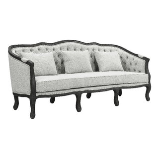 ACME Samael Linen Sofa with Wooden Frame and 3 Pillows in Gray and Dark ...