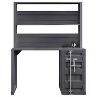 Industrial Desk, Cargo Design With Storage Cabinet & Upper Open Shelf ...