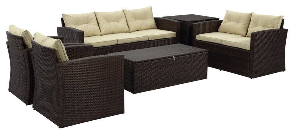 Rio 6-Piece 7 Seat Dark Brown Wicker Conversation Set With Storage and ...