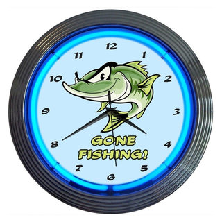 Gone Fishing Neon Clock - Beach Style - Wall Clocks - by Sawyer Twain ...