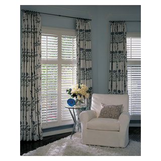 Drapes layered with Interior Shutters - Transitional - Indianapolis ...