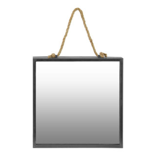 Metal Frame Square Wall Mirror with Rope Hanger, Set of 2, Gunmetal ...