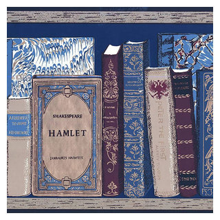 Classic Books Wallpaper Border Gold Blue Red White 13.5"x15' Hu6160B ...
