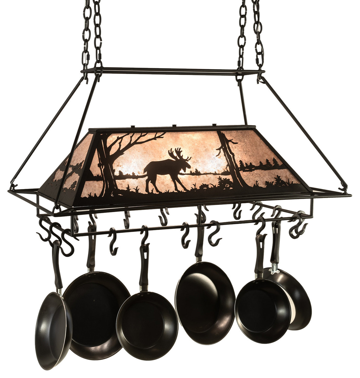 40" Long Moose at Lake 3 Light Pot Rack - Transitional - Pot Racks And ...