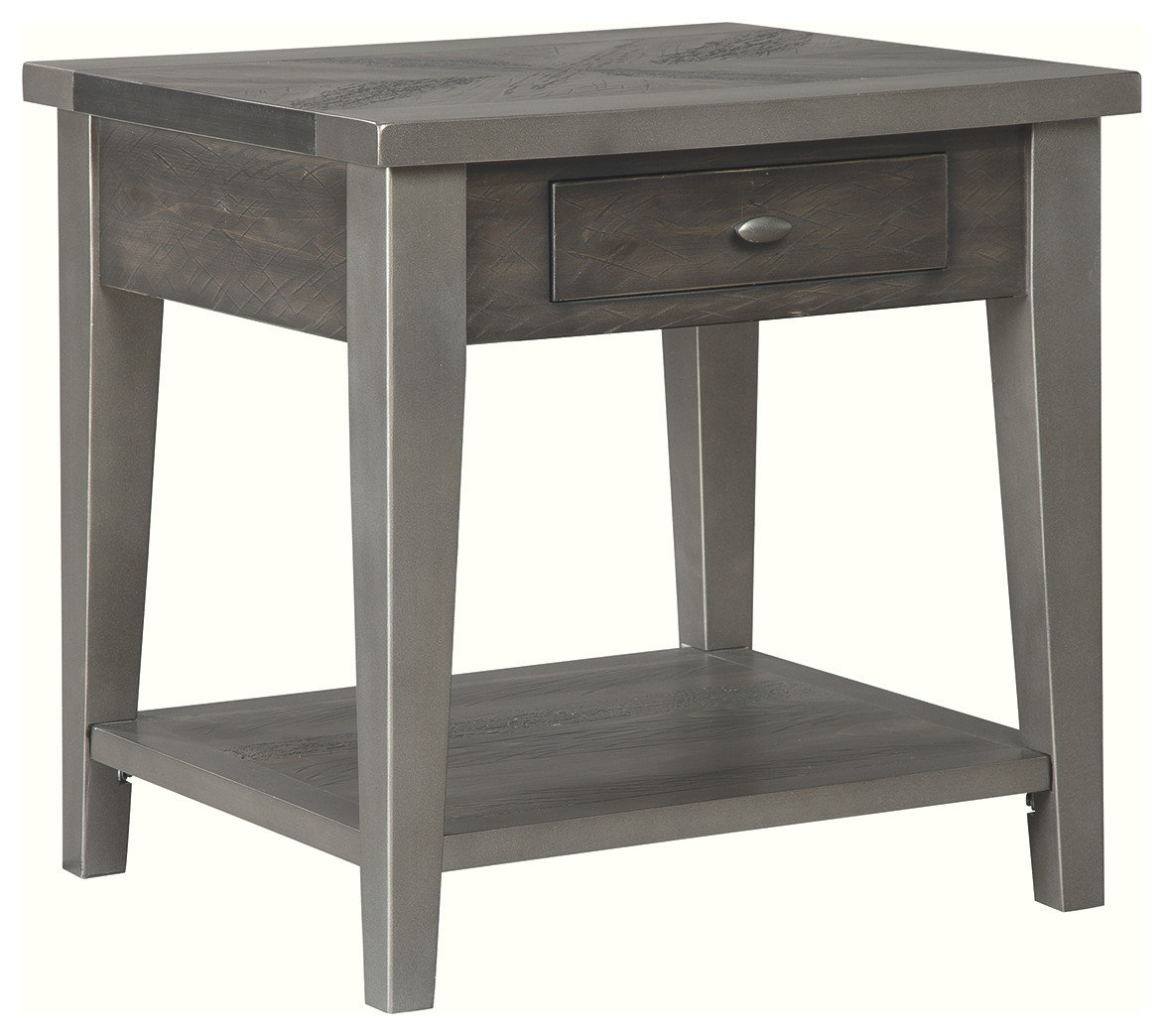 Wooden End Table with Storage Drawer and tapered legs, Gray ...