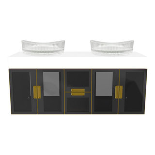 Modern Wall-Mount Vanity With Top & 20" Ribbed Oval Sink, 60" - Modern ...