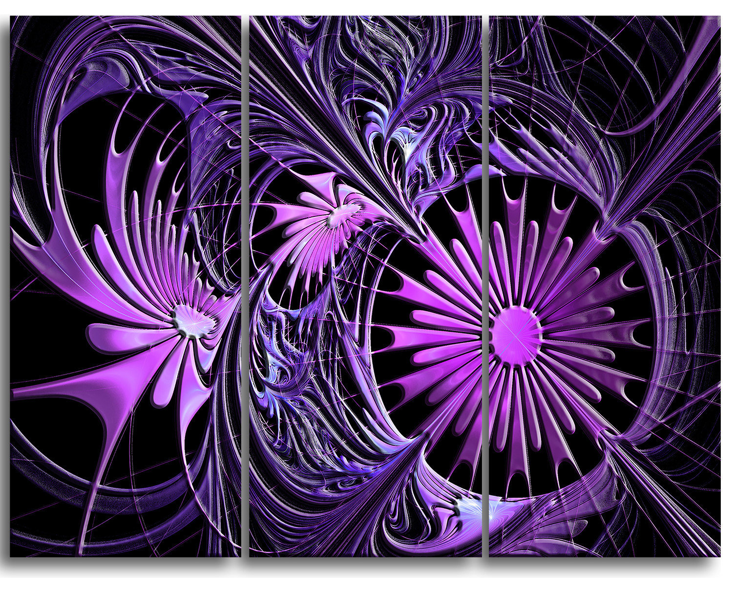 "Embossed Purple Floral Shapes" Floral Wall Art Canvas, 36"x28" 3 Panel ...