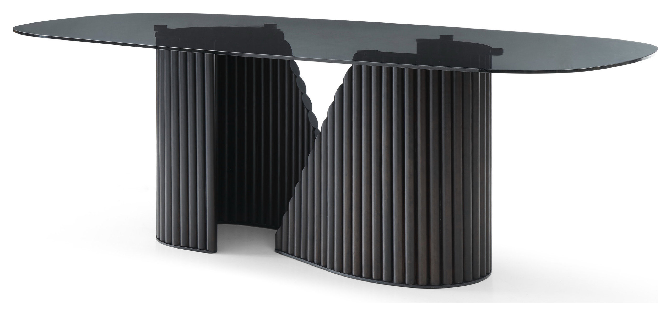 Kaya Dining Table, Matt Dark Grey With Glass Top - Transitional ...