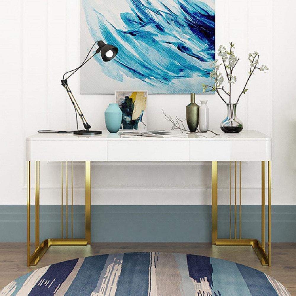 Glossy White Wooden Writing Desk Modern Desk Computer Desk with Drawers ...