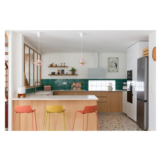 Colorful and vibrant midcentury kitchen remodel - Midcentury - Kitchen ...