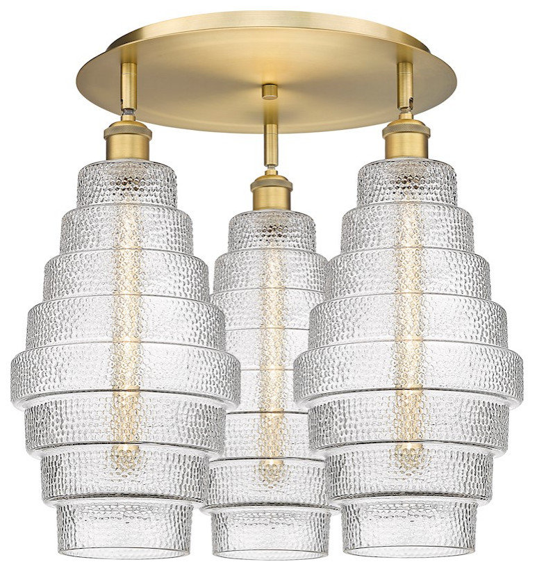 Innovations Lighting Cascade 3-Light 20" Flush, Brushed Brass/Clear ...