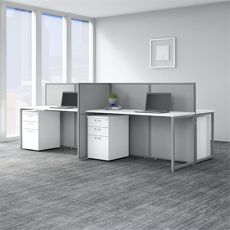 Easy Office 4 Person Desk with Storage and 45H Panels in White ...