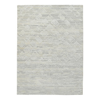 Light Gray, Modern Design, Natural Wool, Hand Knotted Rug, 5'1"x7'3", 5 ...