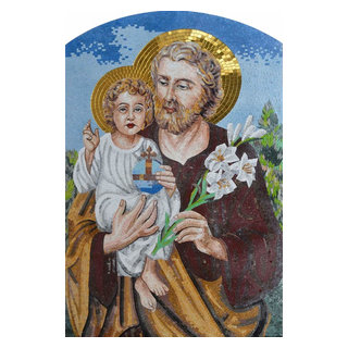 Mosaic Icon, The Portrait of St. Joseph, 42" x 60" - Traditional - Tile ...