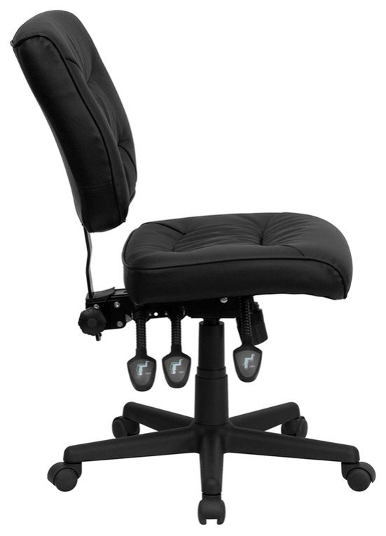 Mid-Back Black Leather Multifunction Swivel Ergonomic Task Office Chai ...