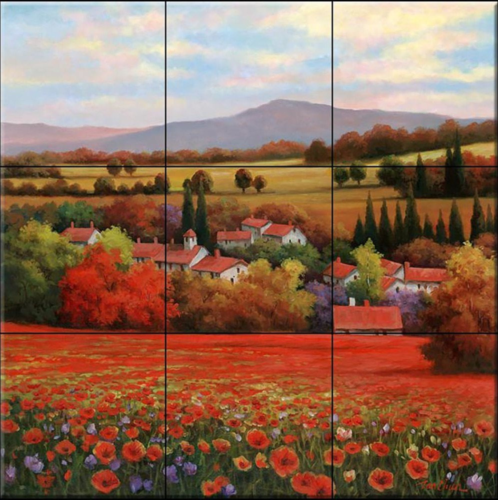 Tile Mural, Poppy Pastures Ii, Tc by T.C. Chiu, 18" x 18" (9 Tiles ...